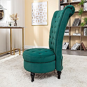 Container Furniture Direct Royal High-Back Velvet Accent Chair for Vanity with Storage and Luxurious Upholstery, Retro Design and Versatile Usage for Living Room, Bedroom, Lounge and Office, Green