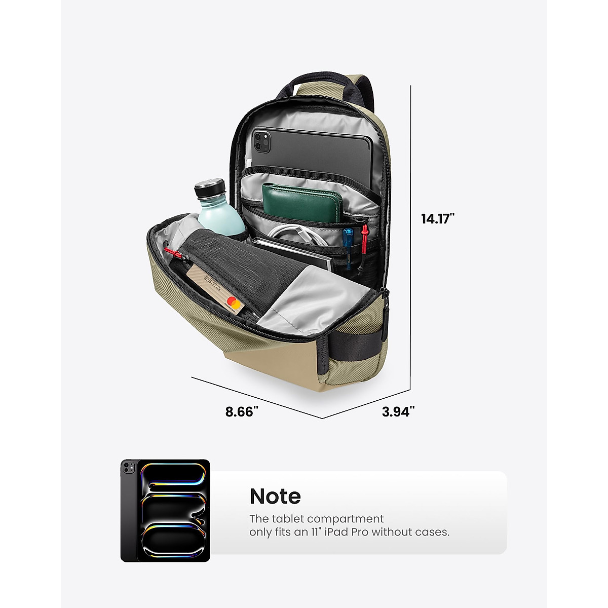 tomtoc Compact EDC Sling Bag, Chest Shoulder Crossbody Bag for 11 inch 2025 iPad A16, iPad Air M3&M2, iPad Pro M4, M2&M1, Nintendo Switch/OLED, Slim Lightweight Daypack for Daily Use - XS Size