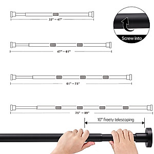 BRIOFOX Shower Curtain Rod Adjustable 61-75 Inch, Spring Tension Shower Rod No Drilling Non Slip, Matte Black