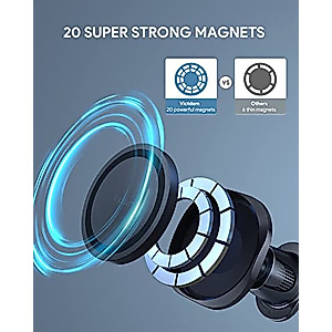 Victdom for MagSafe Car Mount [20 Strong Magnets] Magnetic Phone Holder for Car [Stable Metal Hook Clip] iPhone Car Mount for Vent Fit iPhone 14/13/12 Series and All Phones Metal Rings Included