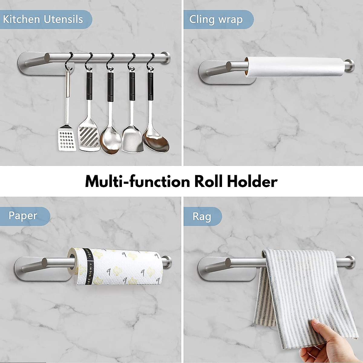 Ablink Paper Towel Holder Under Cabinet, Paper Towel Rack Adhesive and Wall Mounted, Paper Towel Mount 13 Inches 304 Stainless Steel for Kitchen and Bathroom