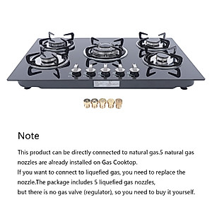 TFCFL 30'' Gas Cooktop Tempered Glass Built in Gas Stove 5 Burners, Gas Stoves Cooktop Cast Iron Grate Stove-Top LPG/NG Easy to Clean for Kitchen (30" 5 Burners)