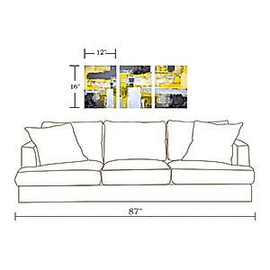 Decor MI Abstract Wall Art Yellow Grey Framed Wall Art Canvas Abstract Painting for Living Room Bedroom Office Home Modern Canvas Artwork Abstract Art Wall Decor Ready to Hang 12''x16'', 3 Pieces