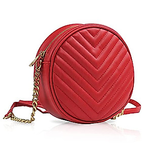 RCFJ b y K L A N D Round Crossbody Bag for Women,PU Leather Shoulder Bag with Metal Chain Strap, Cellphone Purses with Zipper