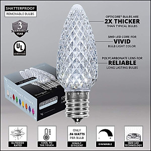 Wintergreen Lighting C9 OptiCore Cool White LED Commercial Outdoor Christmas Lights – Heavy Duty Christmas String Lights; Green Wire (25 Lights, 25 ft, Cool White)