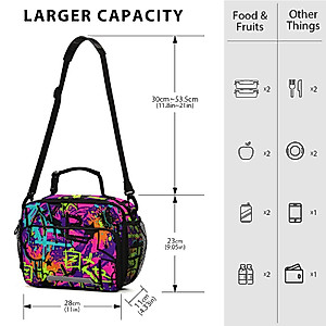 xigua Student Lunch Bag, Graffiti Patterns And Spray Paint Ink Elements Detachable Shoulder Strap Insulated Lunch Box Men Women Cooler Bag Tote Bag for School Office Picnic Trip