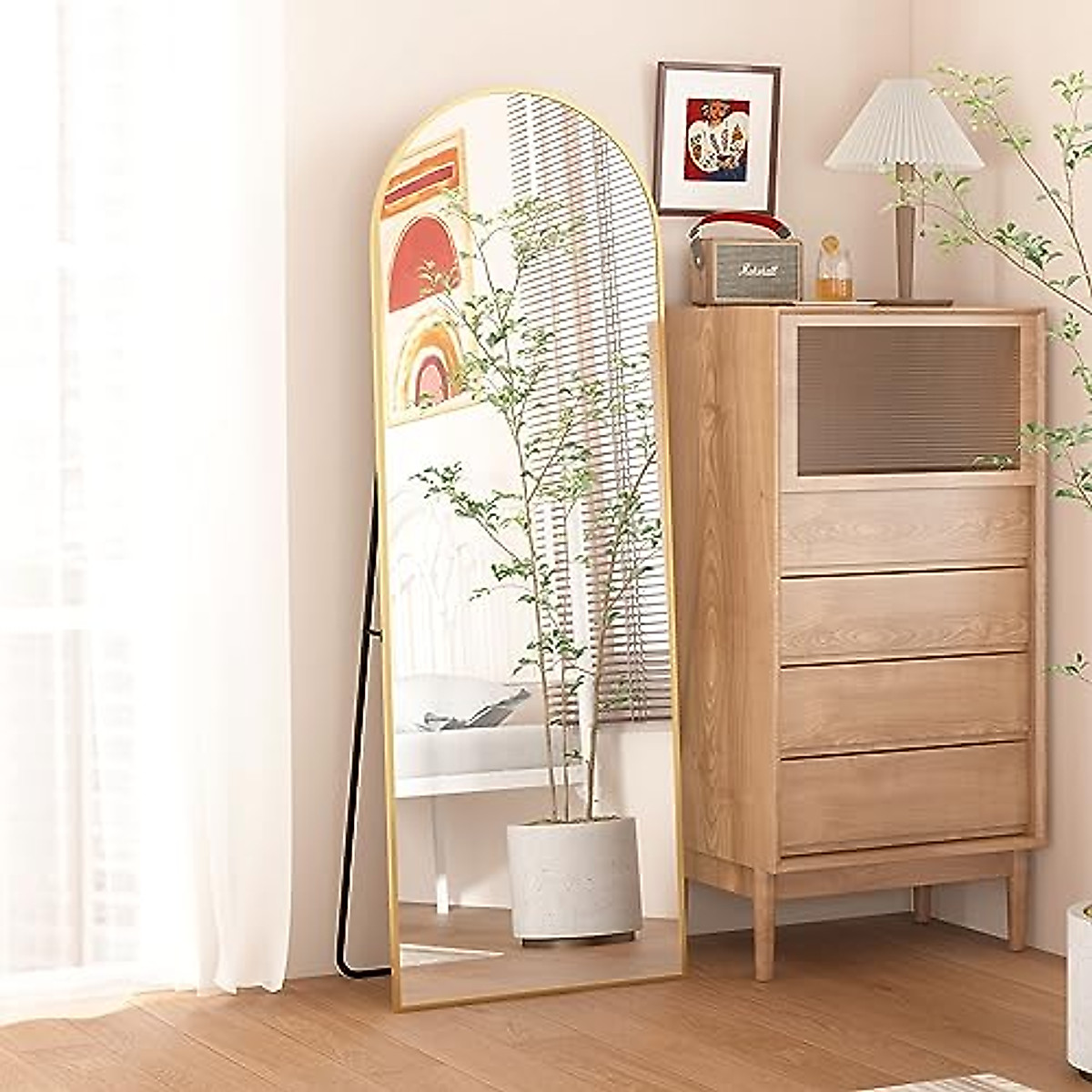 CASSILANDO Arched Full Length Mirror, 64" x 21", Floor Standing, Gold Metal Frame, Modern Style, Bedroom, Bathroom, Entrance, Decor