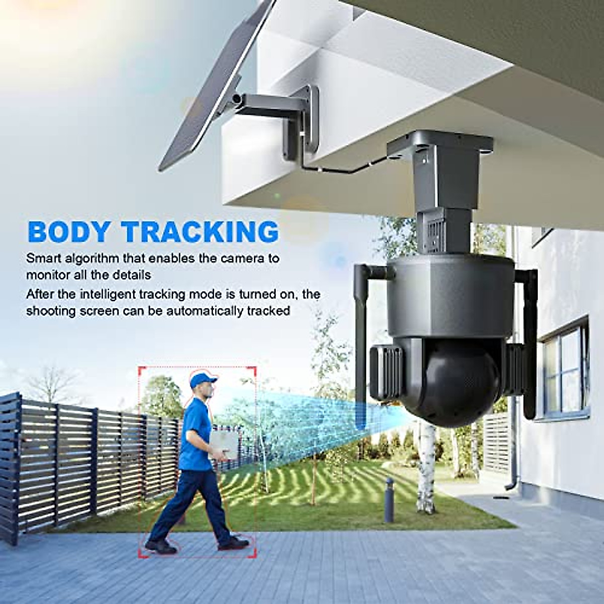 4K Solar Security Cameras Wireless Outdoor with Wireless 2.4G Wi-Fi 360° View, Solar Security Camera with AI Motion Detection, Infrared Night Vision,10x Optical Zoom, PTZ Control, 2-Way Talk, IP66