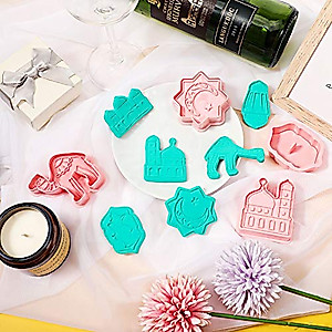 6 Pieces Eid Mubarak Cookie Cutters Set, Islamic Muslim Ramadan 3D Sugar Cookie Pie Crust Cutter Pastry Fondant Stamper Baking Mold Cake Decorating Tool, Embossing, Lantern, Camel, Star, Moon