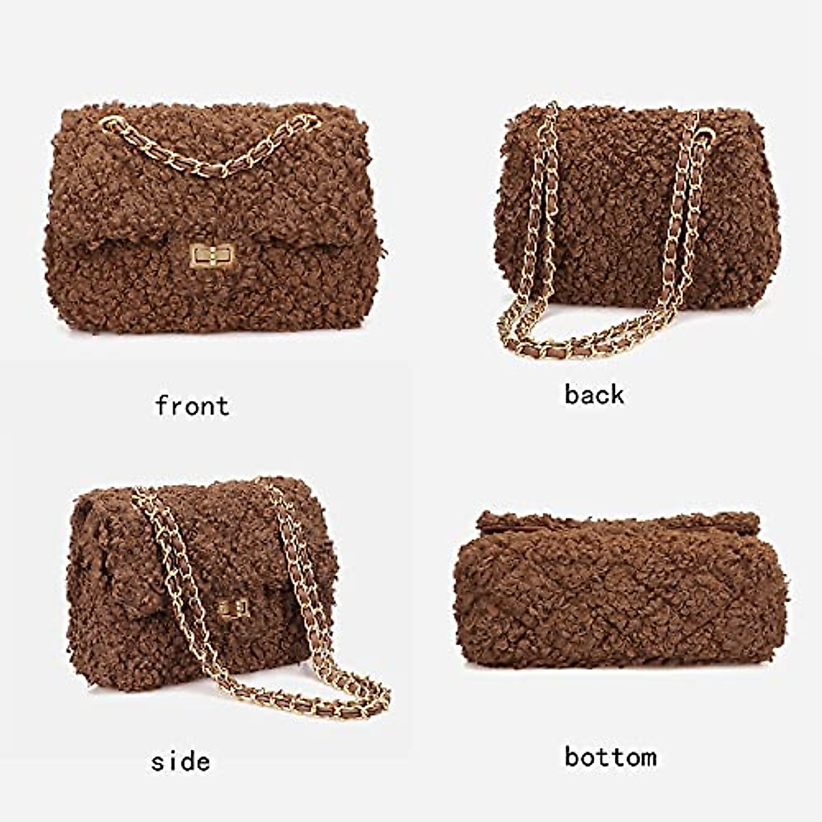 Women Plush Shoulder Bag Fashion Fluffy Crossbody Purse Soft Warm Shopping Dating Bag with Adjustable Chain Strap Indie Cute Tote Bags (White)