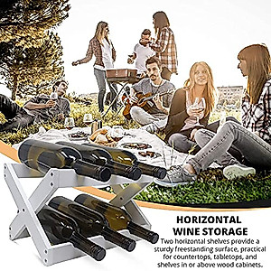 Foldable Bamboo Wine Rack ~ 6 Bottle Wine Holder Stand ~ Countertop Wine Holder for Kitchen, Bar, Cabinets ~ Holds 6 Bottles (White, 1)