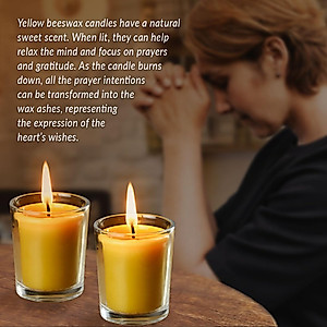 Aglary 4PCS Pure Beeswax Votive Candles, Unscented, Naturally Lightly Honey Scented, 12 Hours Burn Time Each (Raw)