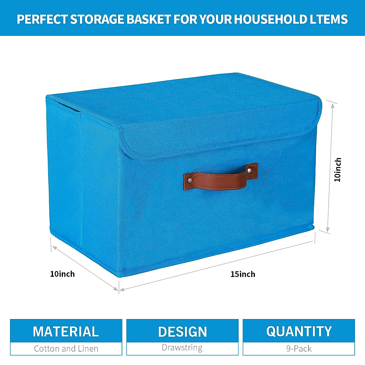 SAMORADREA 9 Pack Storage Basket Bulk Decorative Storage Bins Containers Fabric Bins with Lids for Shelves Drawers, Desktop, Closet, Playroom, Office, Bedroom (Rainbow, 15X10X10)