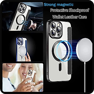 OSEVIO Transmitg Luxury Leather Flip Magnetic Phone Case with Card Holder, Transmitg Magnetic Leather Wallet Card Flip Transparent Case for iPhone 15 14 13 12 11 Pro Max (for iPhone 14 Pro,Brown)