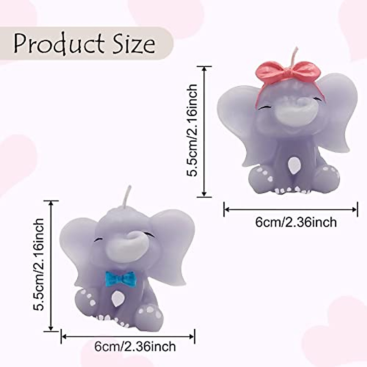 2 PCS Cute Elephant Aesthetic Candles, Trendy Pair Elephants Candle, Handmade Adorable Cute Elephant Baby Shower Cake Topper Candle for Couples Birthday Anniversary Home Party Decor