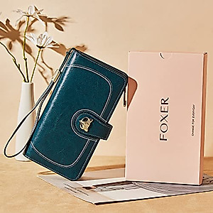 FOXLOVER Designer Wristlet Wallets for Women Large Capacity Ladies RFID Blocking Leather Credit Card Holder