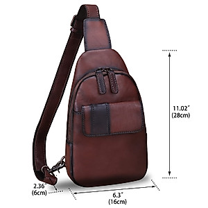 Genuine Leather Sling Bag Hiking Sling Backpacks Fanny Pack Vintage Handmade Crossbody Chest Daypack Shoulder Bag (Coffee)