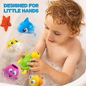 JOYIN Baby Bath Toy Set - Magnetic Fishing Toy with Fishing Rod, Soft Puffer & Clown Fish, Spinning Octopus and Starfish, Wind-up Shark and Turtle - Sensory Development for Infants & Toddler