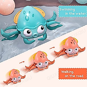 QIUXQIU Baby Bath Toys Crawling Toy Wind up Octopus Water Toy Toddlers Swimming Floating Playing Paddling Set in Bathroom Beach Pool Water Playset for Boys and Girls (Orange)