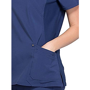 Cherokee Women Mock Wrap Contemporary Fit Scrubs Top with Stretchy Knit Panel CK680, XL, Navy