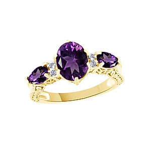 THE JEWEL ZONE Simulated Amethyst & White Topaz CZ Three Stone Ring in 14k Yellow Gold Over Sterling Silver (3.50 Cttw) Ring Size-7