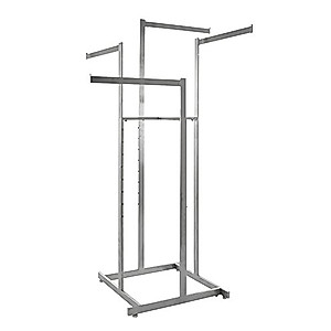 Econoco - Clothing Rack, 4-Way High-Capacity Clothing Rack, Adjustable Arms, Square Tubing, Perfect for Clothing Store Display - Satin Chrome