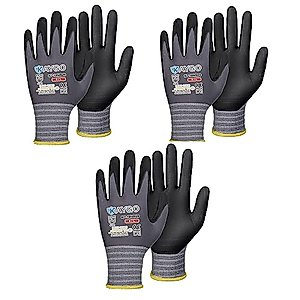 KAYGO Safety Work Gloves MicroFoam Nitrile Coated-3 Pairs, KG18NB,Seamless Knit Nylon Glove with Black Micro-Foam Nitrile Grip,Ideal for General Purpose,Automotive,Home Improvement,large