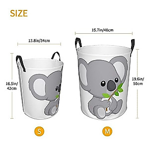 Green Leaf Koala Laundry Basket Protable Circular Laundry Hamper Storage Bin Organizer With Handles For Bathroom,Bedroom Clothes