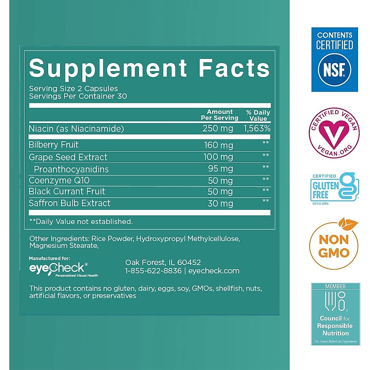 Eye Pressure Supplement with Bilberry Saffron Niacinamide CoQ10 for Optic Nerve Relief - Helps Support Healthy Retinal Blood Flow - Neuroptene® (60 Capsules)
