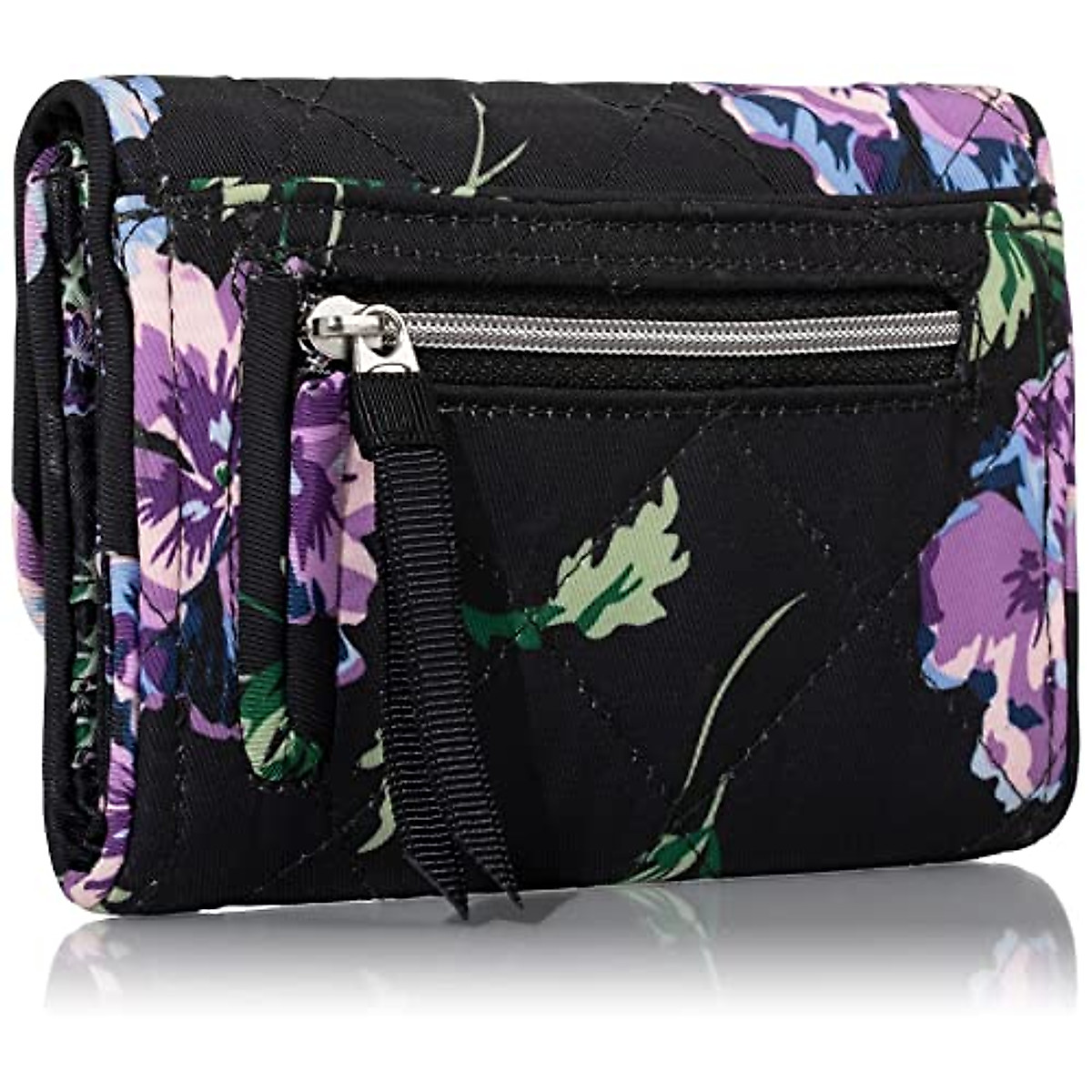 Vera Bradley Women's Performance Twill Riley Compact Wallet With RFID Protection, Floating Plum Pansies, One Size