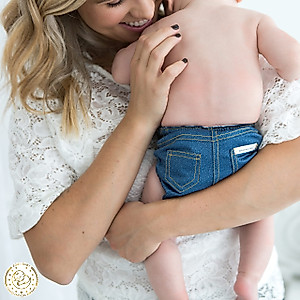 Amazing Baby Hybrid Cloth Diaper Cover/Swim Diaper, Small, Sz 2 (8-15 lbs), Use Boosties Disposable or Reusable Inserts, Blue Jean, SmartNappy Set: Cover + Tri-Fold + Booster Pad