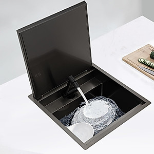 18 Inch x 17 Inch x 9 Inch Drop In Single Bowl Kitchen Sink Workstation Undermount Stainless Steel Bar Sink Commercial Rectangular Kitchen Sink with Folding Faucet Drain Kit Nano Coating Satin Finish