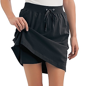 Collections Etc Women's Drawstring Cotton Knit Pull-On Skort with Elastic Waistband - Casual Summer Apparel, Black, Large