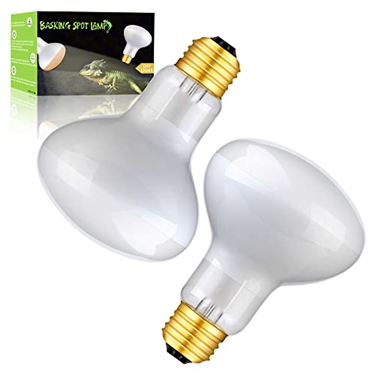 HANJION 2 Pack 75W Reptile Heat Lamp Bulb, UVA Infrared Basking Spot Light, White Glass Soft Daylight Heat Bulbs for Bearded Dragon, Lizard, Tortoise, Hedgehogs Reptiles & Amphibians
