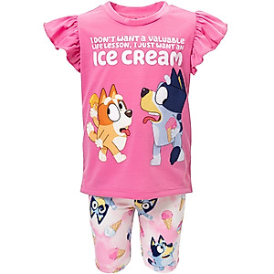Bluey Bingo Big Girls Graphic T-Shirt Bike Shorts and Outfit Set Pink 10-12