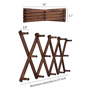 FixtureDisplays® Pine Wood Accordion Wallmount Hat Hanger, Expandable Purse Coat Backpack Rack with 14 Pegs 15745-NF