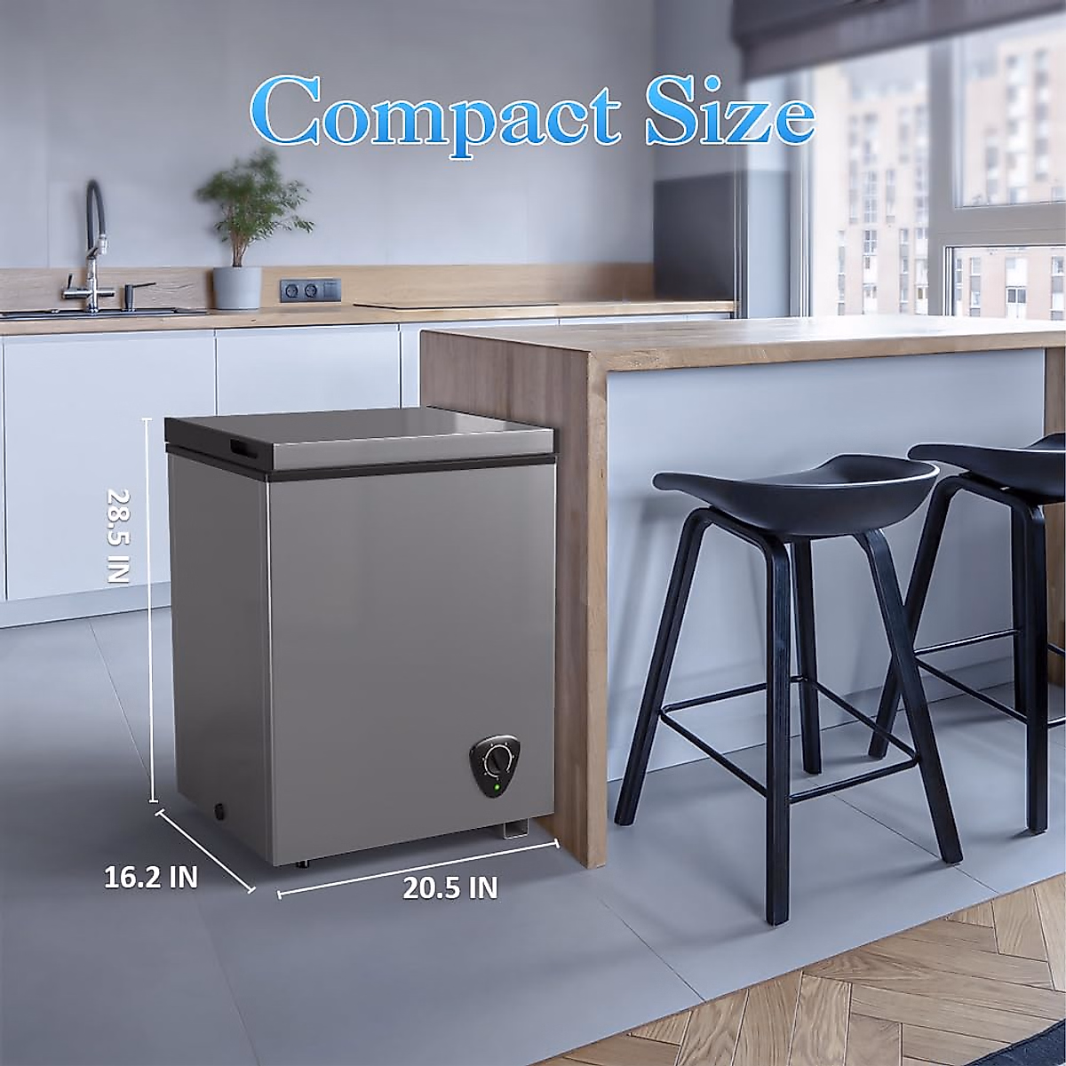 LifePlus Chest Freezer - Compact Deep Freezer Small Freezer 7 Adjustable Temperature with Removable Basket, 3.5 Cubic Feet Energy Saving Super Quiet for Garage, Office, Kitchen, or Apartment, Gray