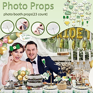 LFSTGN 310 Pcs Sage Green Bridal Shower Decorations, Bachelorette Party Decorations Favors - "BRIDE TO BE" Banner, Veil, Balloon, Photo Props, Tableware with Eucalyptus Leaf for 25 Guests