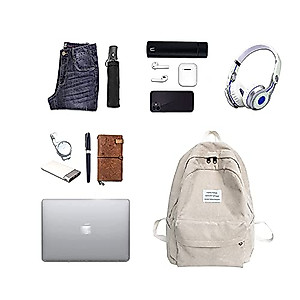 Van Caro Corduroy School Backpack Large College Backpack Casual Bookbag Laptop Backpack Computer Bag Travel Daypack for Girls Boys Teens,Khaki(no Pendant)