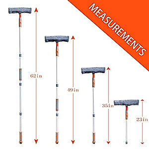 Professional Window Squeegee Cleaner, 2 in 1 Shower Squeegee with Extension Pole, 62‘’ Telescopic Window Washing Equipment with Bendable Head, Glass Cleaning Tools for Indoor/Outdoor High Window