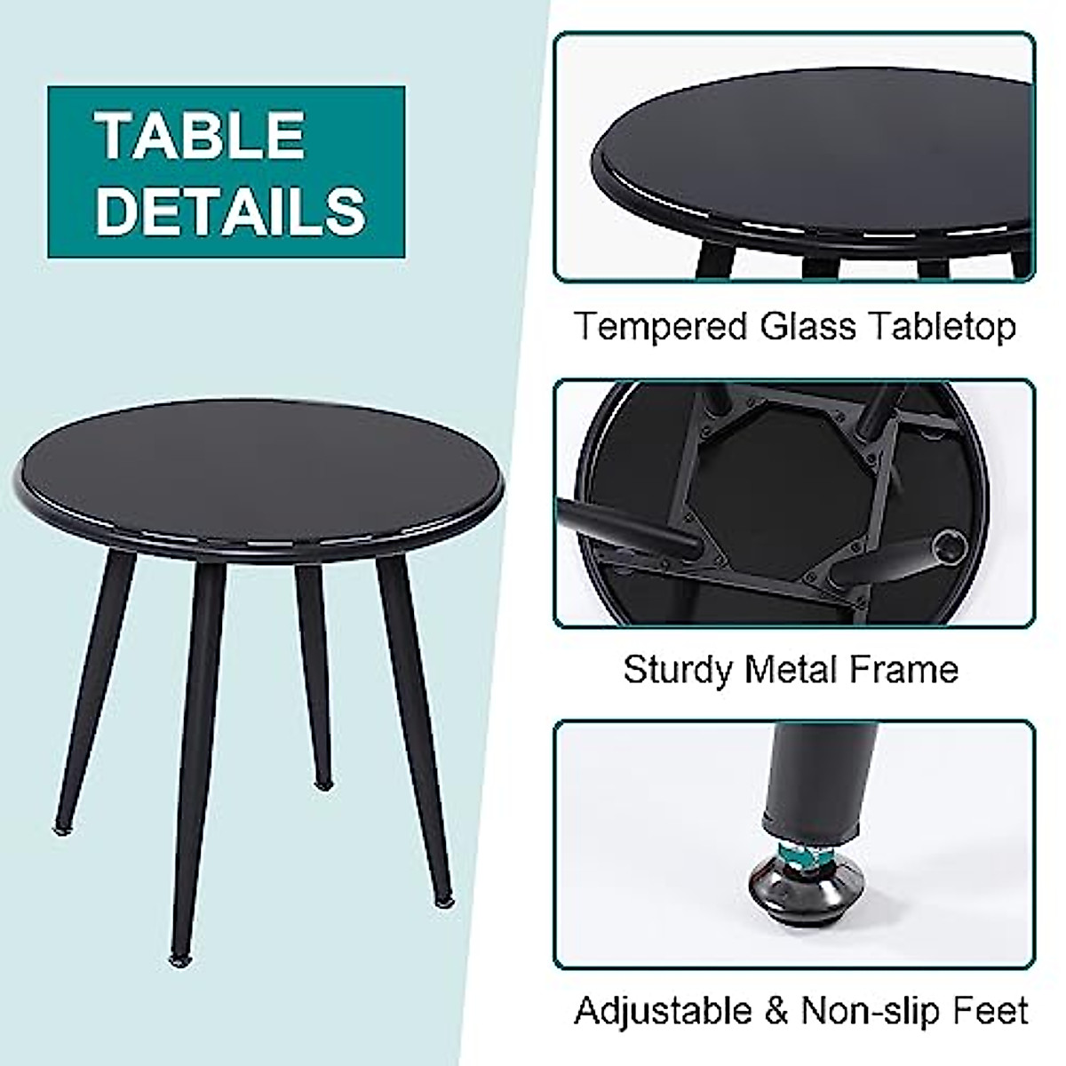 BETTAHOME 3 Piece Bistro Set, Patio Furniture Set with Cushion and Pillow, Outdoor Balcony Woven Chairs and Table, Grey and Black