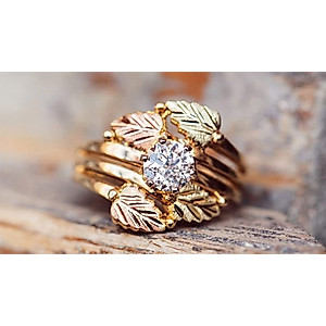 Bypass Leaves Ring with CZ, 10k Yellow Gold, 12k Green and Rose Black Hills Gold Size 7.25