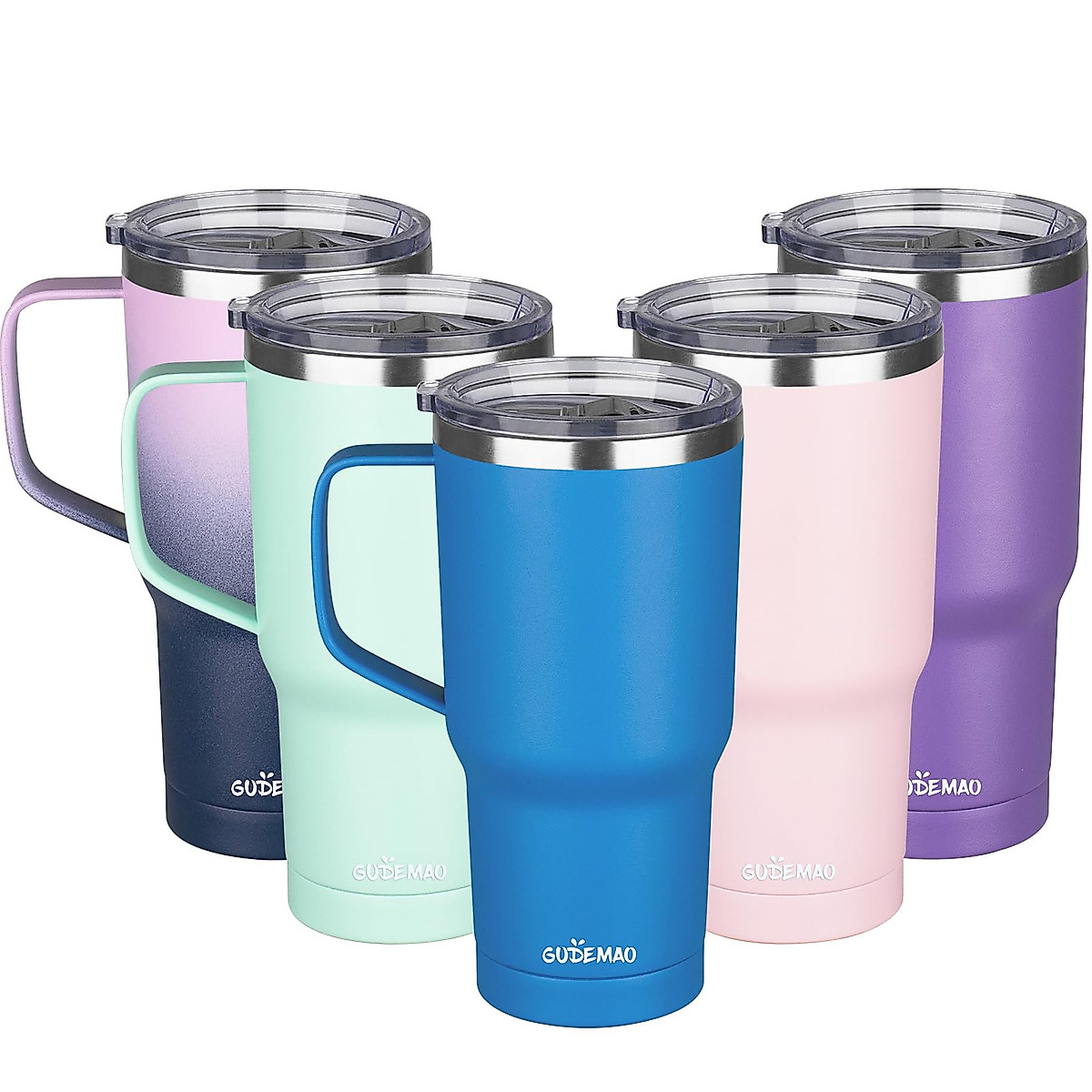 20 oz Insulated Coffee Mug with Ceramic Coating, Stainless Steel Travel Mug Tumbler with Handle Lid and Straw, Double Wall Leak-Proof Thermos Coffee Travel Mug Keeps Drink Hot and Cold (Blue)