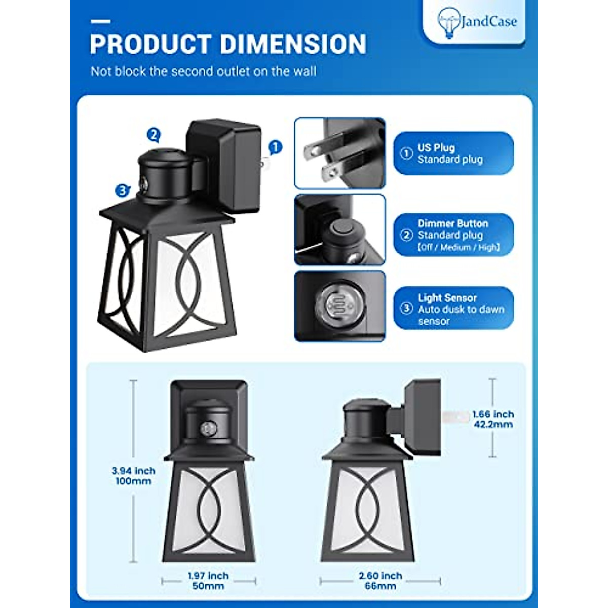 JandCase Night Light Plug- in, Dimmable Dusk-to-Dawn Sensor LED Night Light, 5000K Daylight White, 1W Indoor Decorations Retro Style, Nightlight for Kids Room, Nursery, Stairs, 6Pack