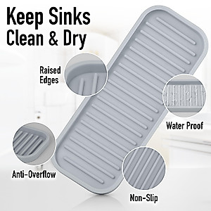 Zulay (9x3.5) Silicone Sponge Holder for Kitchen Sink - Flexible Multipurpose Kitchen Soap Tray Sponge Holder - Sink Organizer Tray for Kitchen, Bathroom, Makeup, Trinkets & More (Gray)