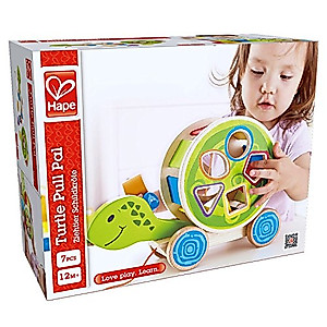 Hape Turtle Shape Sorter Wooden Toys Turtle Wooden Blocks Shape Sorter Pull Toys for Toddlers, Infant Shape Sorter Travel Toys