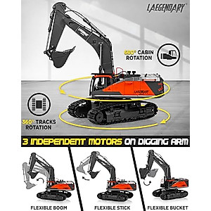 LAEGENDARY RC Excavator - Remote Control Excavator - Electric, Hobby-Grade Construction Vehicles - 1:14 Scale, Black - Red