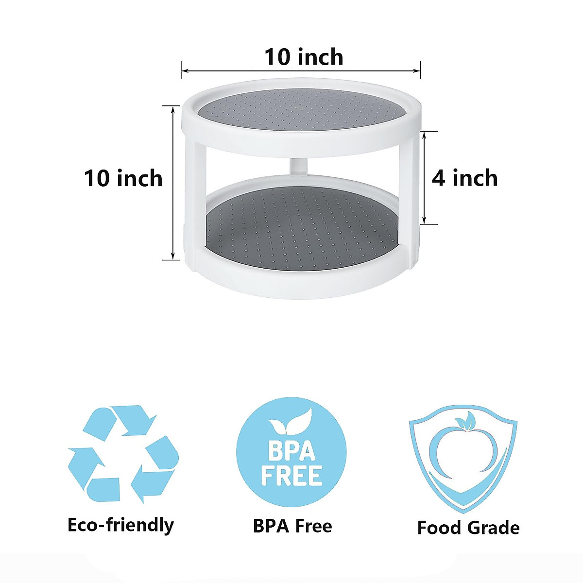 Acrux7 2 PCS 2 Tier 10 Inch Lazy Susan Organizer, Plastic Lazy Susan Turntable for Cabinet, Lazy Susan Spice Rack Organizer for Kitchen, Pantry, Refrigerator, Bathroom, Non-Skid Lazy Susan