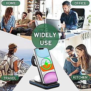 Wireless Charging Station,3 in 1 Fast Wireless Charger Stand Qi-Certified Foldable Charging Stand Dock for iPhone13/12/11/Pro/Max/X/XS, Airpods Pro/3/2/,iWatch Series 2-7 (with Adapter)