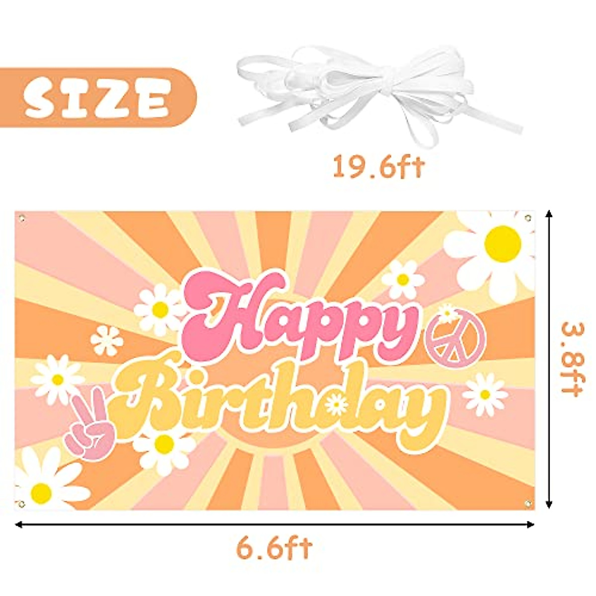 A1diee Groovy Happy Birthday Backdrop Banner Retro Hippie Boho Girl Birthday Party Decorations Party Supplies Daisy Flower XtraLarge Photography Background for Baby Shower Photo Prop Wall Decor